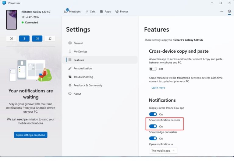 Enabling or Disabling Notification Banners for Phone Link app in Windows 11 - Geek Rewind