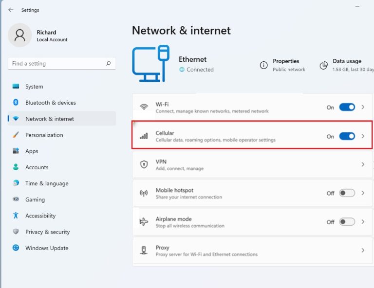 Enable Cellular Use in Windows 11 Settings - Geek Rewind