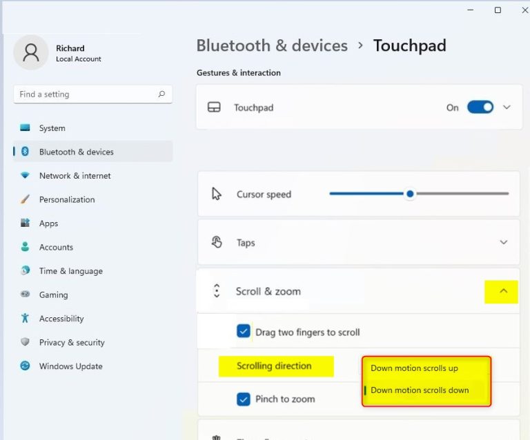 Change Touchpad Scroll Direction in Windows 11 - Geek Rewind