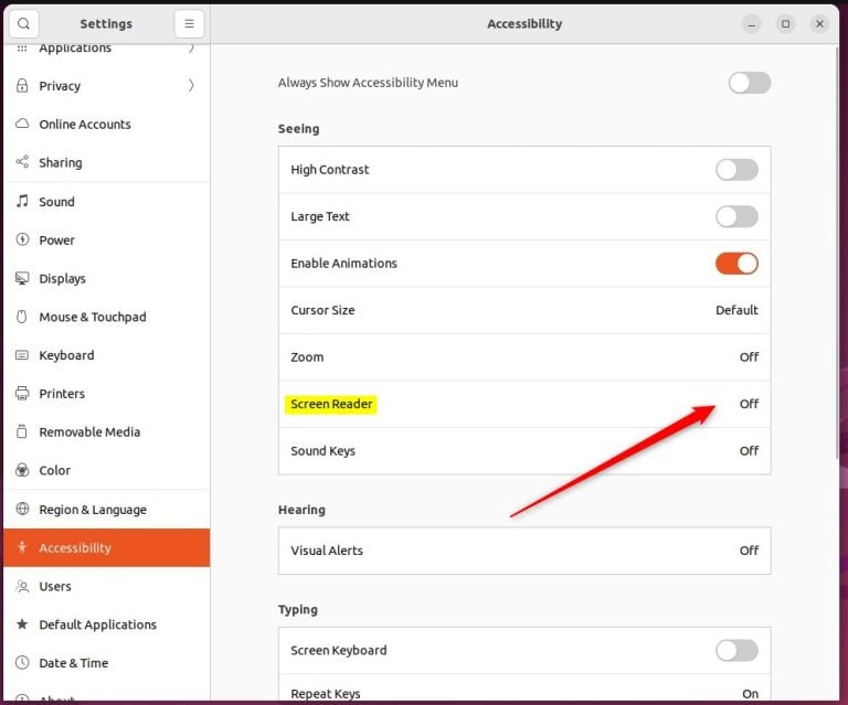 Enable/Disable Screen Reader in Ubuntu Linux - Geek Rewind