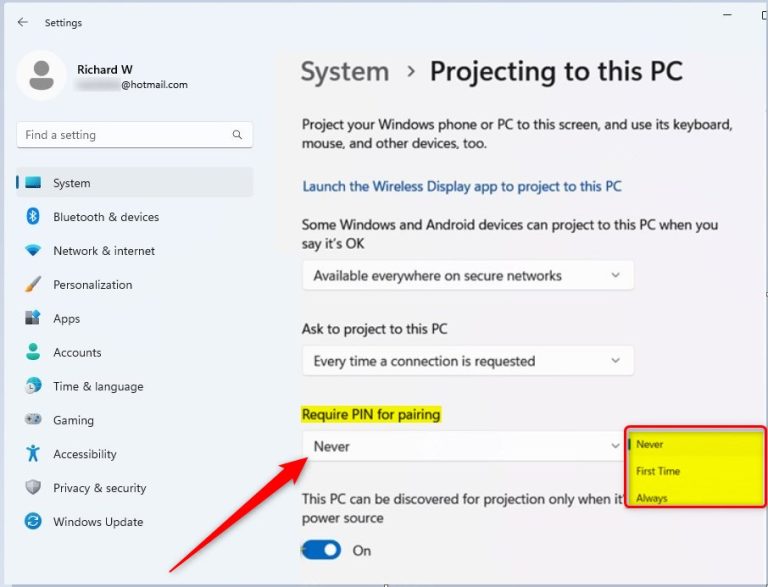 Enable or Disable PIN for Projecting in Windows 11 - Geek Rewind