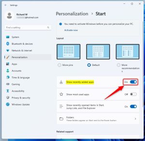 Enable or Disable Recently Added Apps in Windows 11 - Geek Rewind