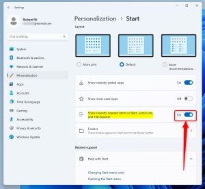 Manage Recently Opened Items in Windows 11 - Geek Rewind