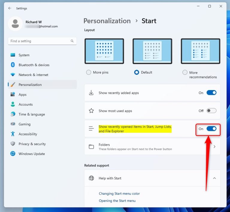 Manage Recently Opened Items in Windows 11 - Geek Rewind