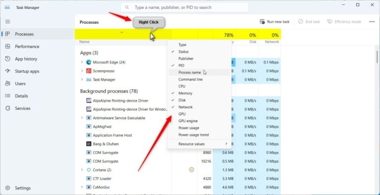 How to Add or Remove Columns in Task Manager in Windows 11 - Geek Rewind