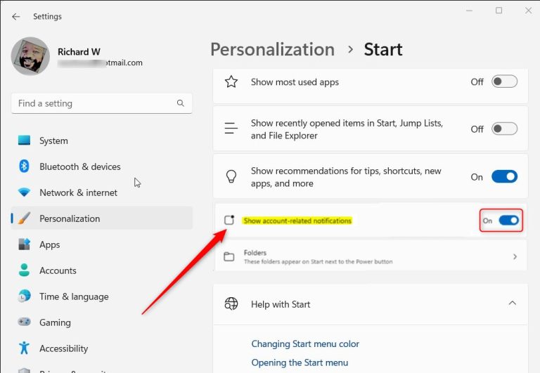 Enable/Disable Microsoft Account Notifications in Windows 11 - Geek Rewind