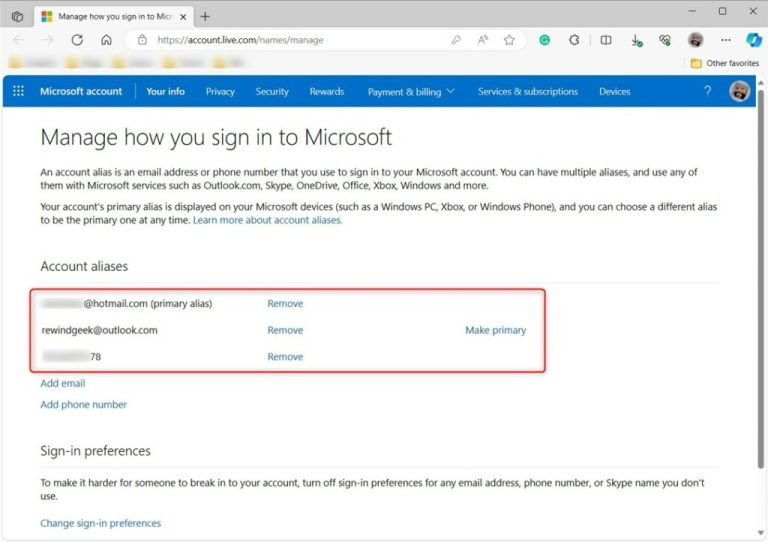 Manage Microsoft Account Aliases: Enable or Disable Easily - Geek Rewind
