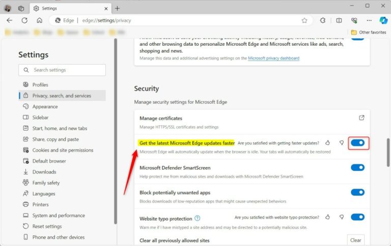 How To Turn “get The Latest Microsoft Edge Updates Faster” On Or Off In