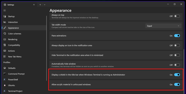 Enable Shield Icon in Windows Terminal Admin Mode - Geek Rewind
